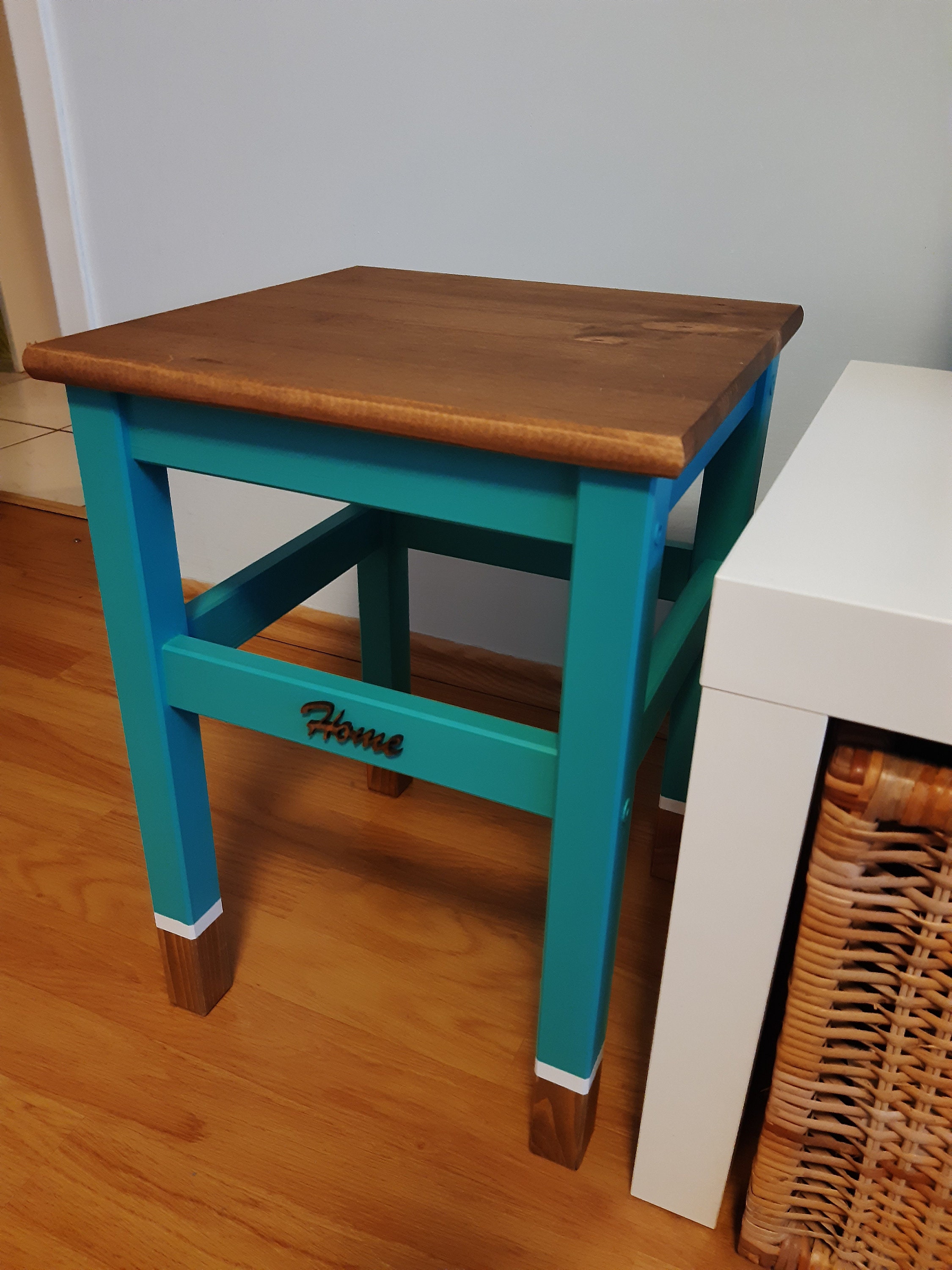 Painted Wooden Stool, Square Stool, Coffee Table, Vintage Table, Flower ...