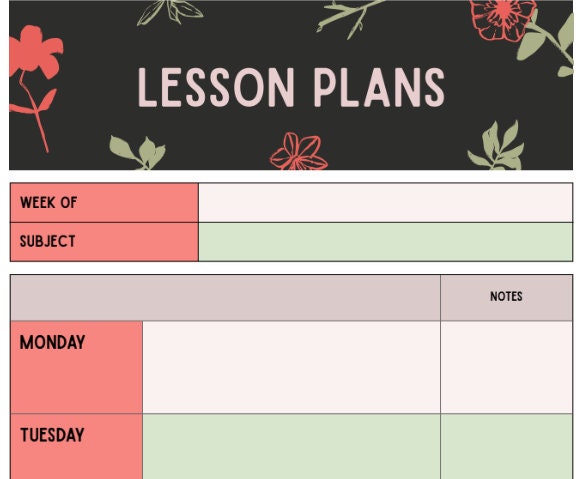 Floral Lesson Plan Template - Etsy