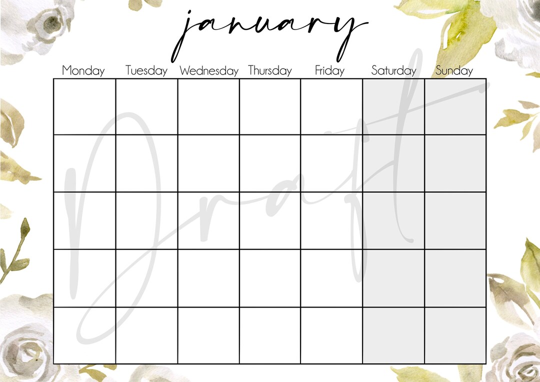 Yearly Calendar Blank Dates - Printable Digital Download - Etsy