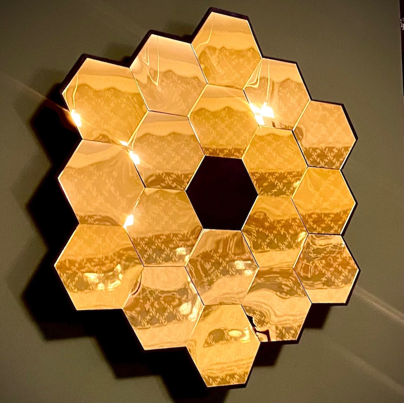 James Webb Telescope Mirror: Golden Acrylic Wall Art, Cosmic Decor 22 ...
