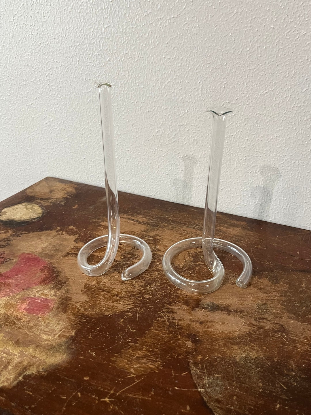 Pair of Twisted Glass Test Tube Vases Industrial Decor Oddities Clear ...