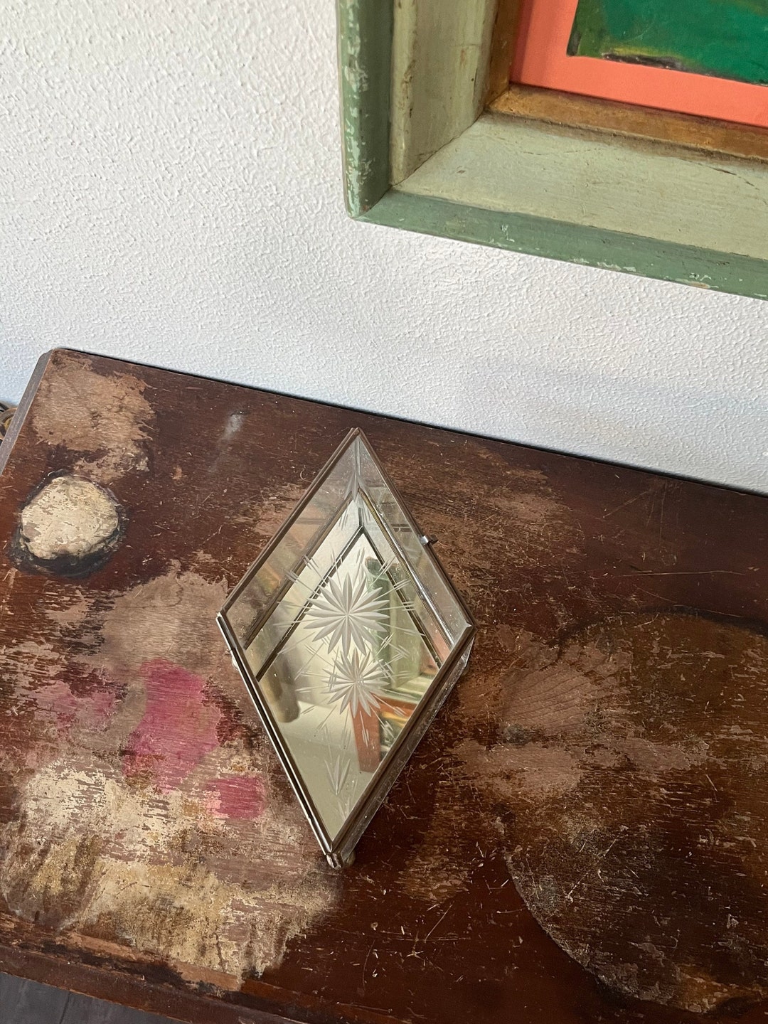 Vintage Brass and Etched Glass Display Box Mirrored Bottom Tabletop ...