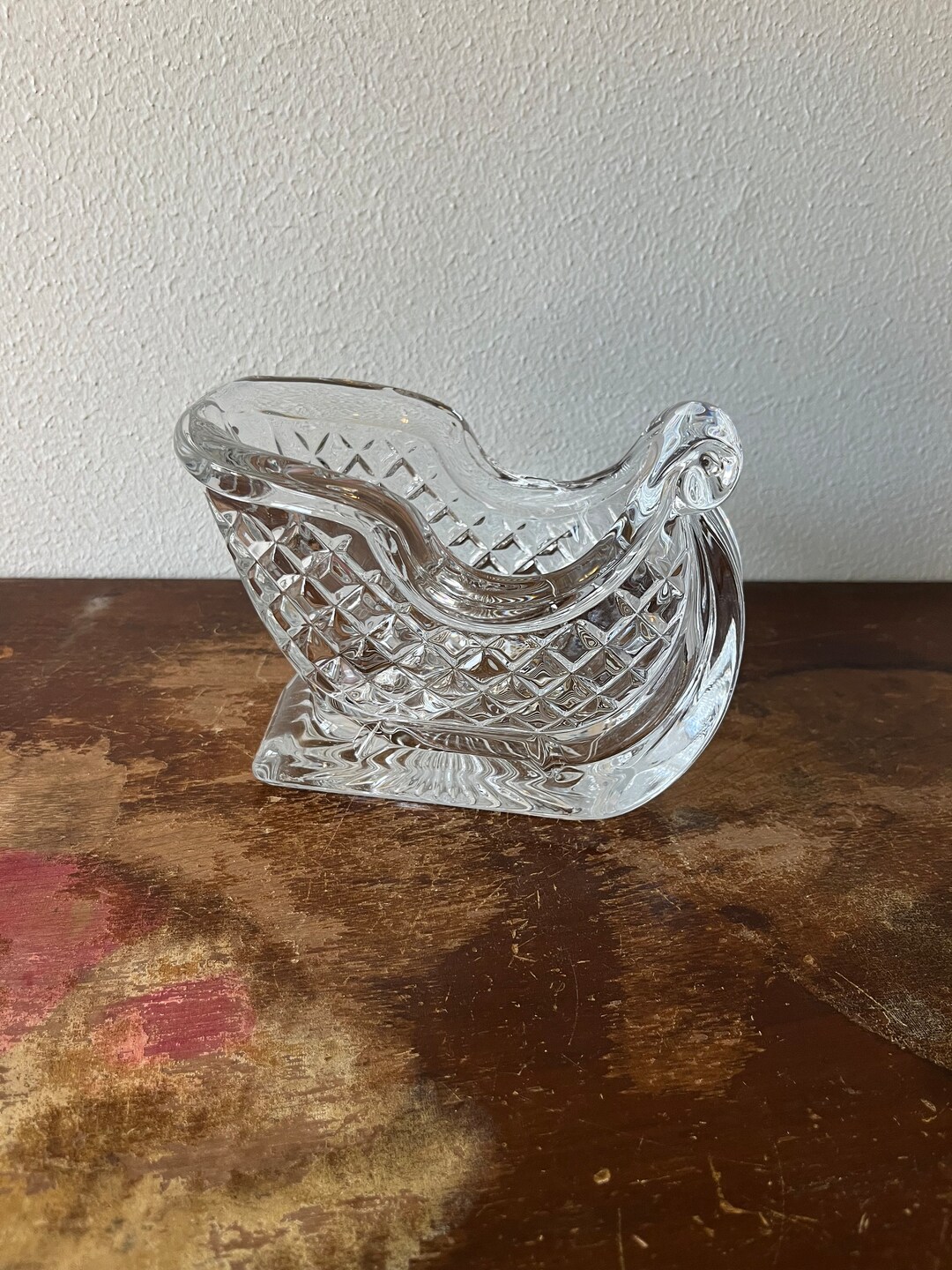 Vintage Clear Glass Sleigh Centerpiece Decor Winter Decor Glass Sleigh ...