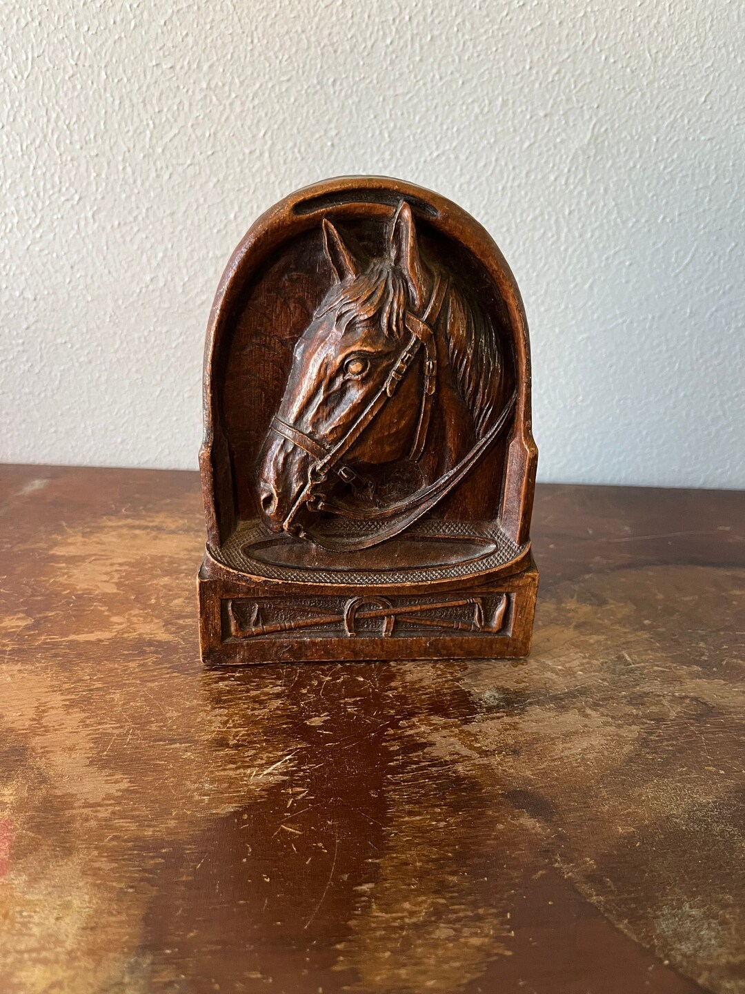 Vintage Composite Equestrian Wood-look Bookend Polo Fan Decor Bookshelf ...