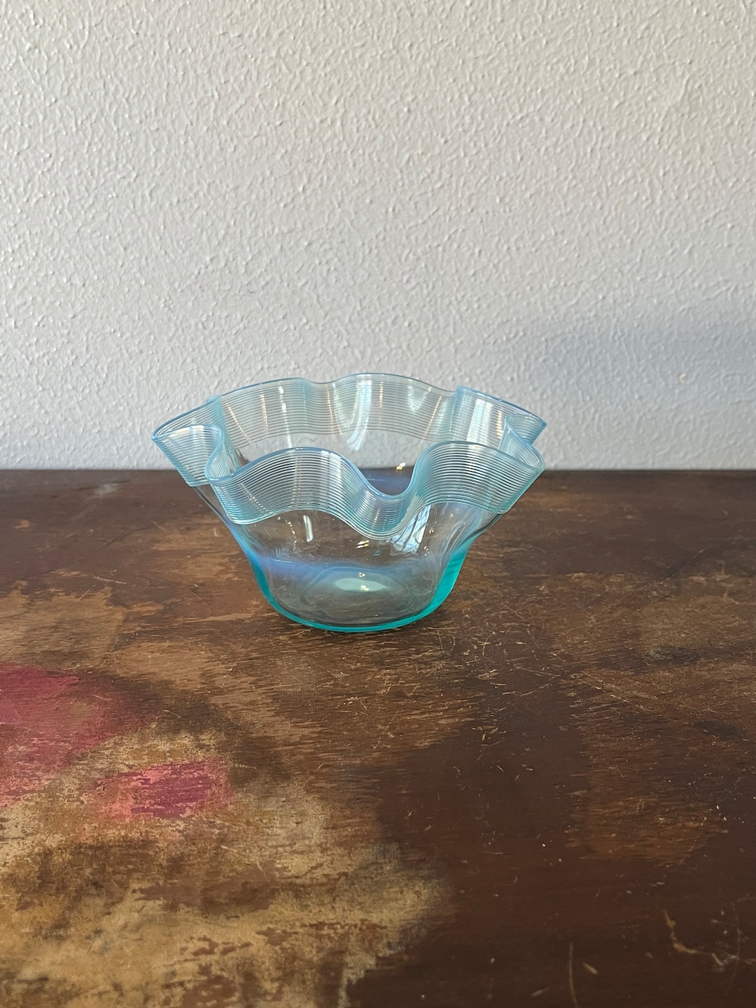 Antique Glass Ruffle Edge Blue Opalescent Finger Bowl Blown Glass ...