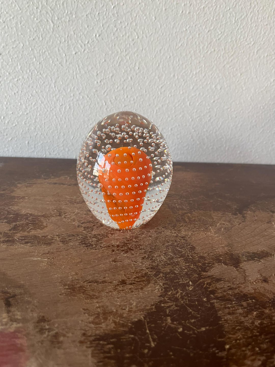 Vintage Art Glass Paperweight Orange Cone and Controlled Bubble Artisan ...