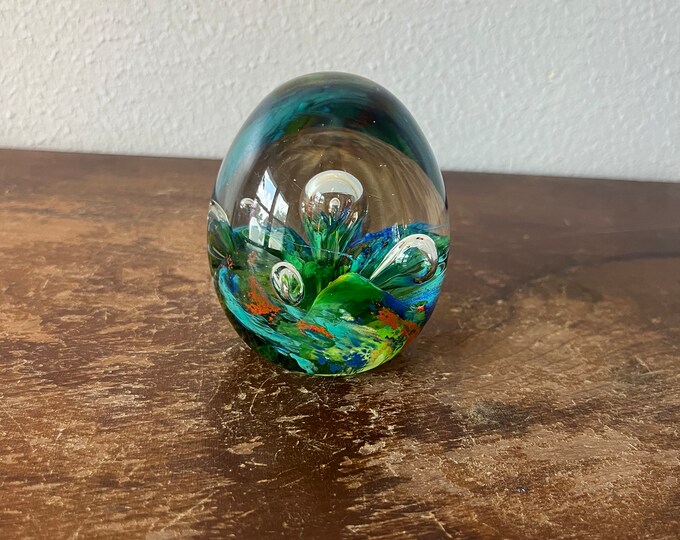 Vintage Art Glass Paperweight Colorful Swirl Bubbles Cabinet Art Glass ...