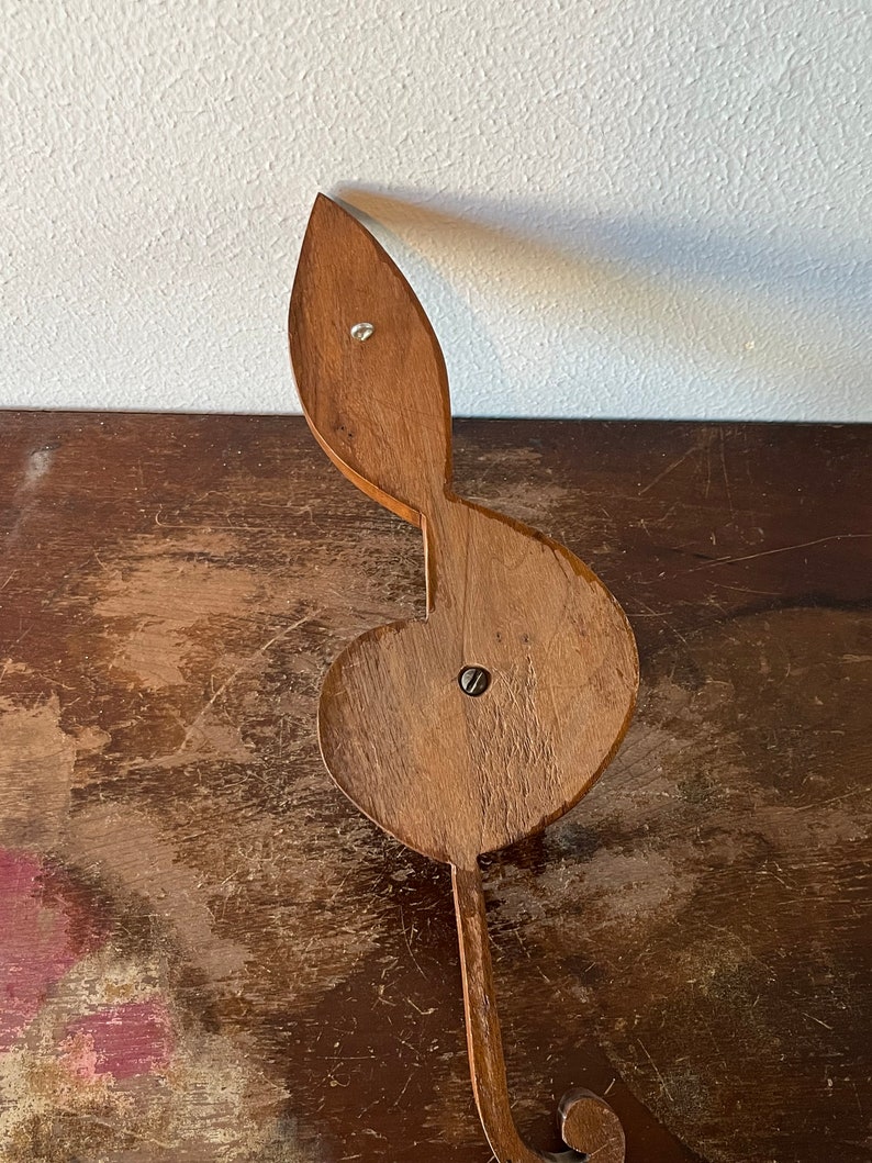 Vintage Wood Treble Clef Wall Hook Natural Wood Wall Accent Decorative ...