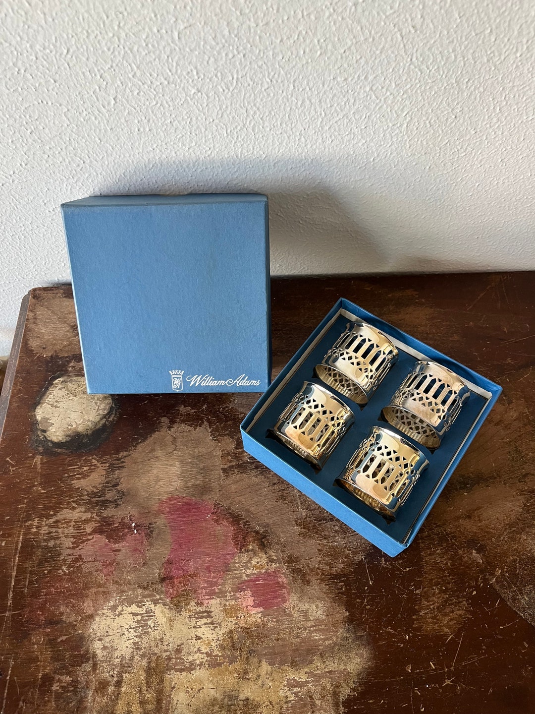 Set of 4 Vintage William Adams Silverplate Napkin Rings Pierced Design ...