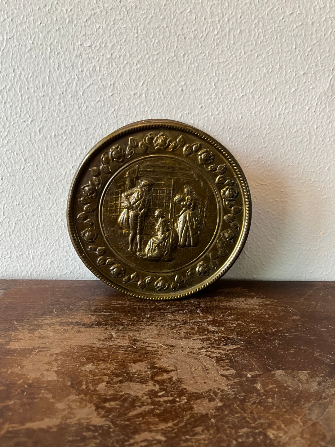 Vintage Brass Match Holder Hearth Accessory Made in England Round Wall ...