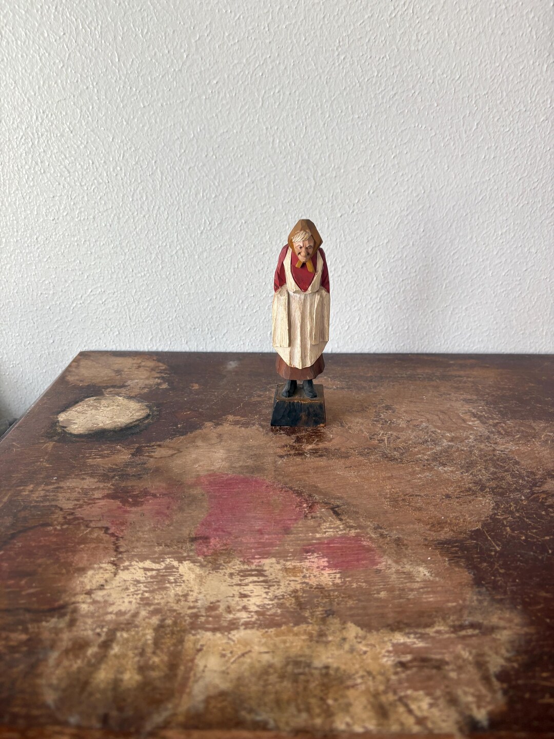 Antique Ca. 1900 Wood Carved Woman Figurine Old Maid Paint-decorated ...
