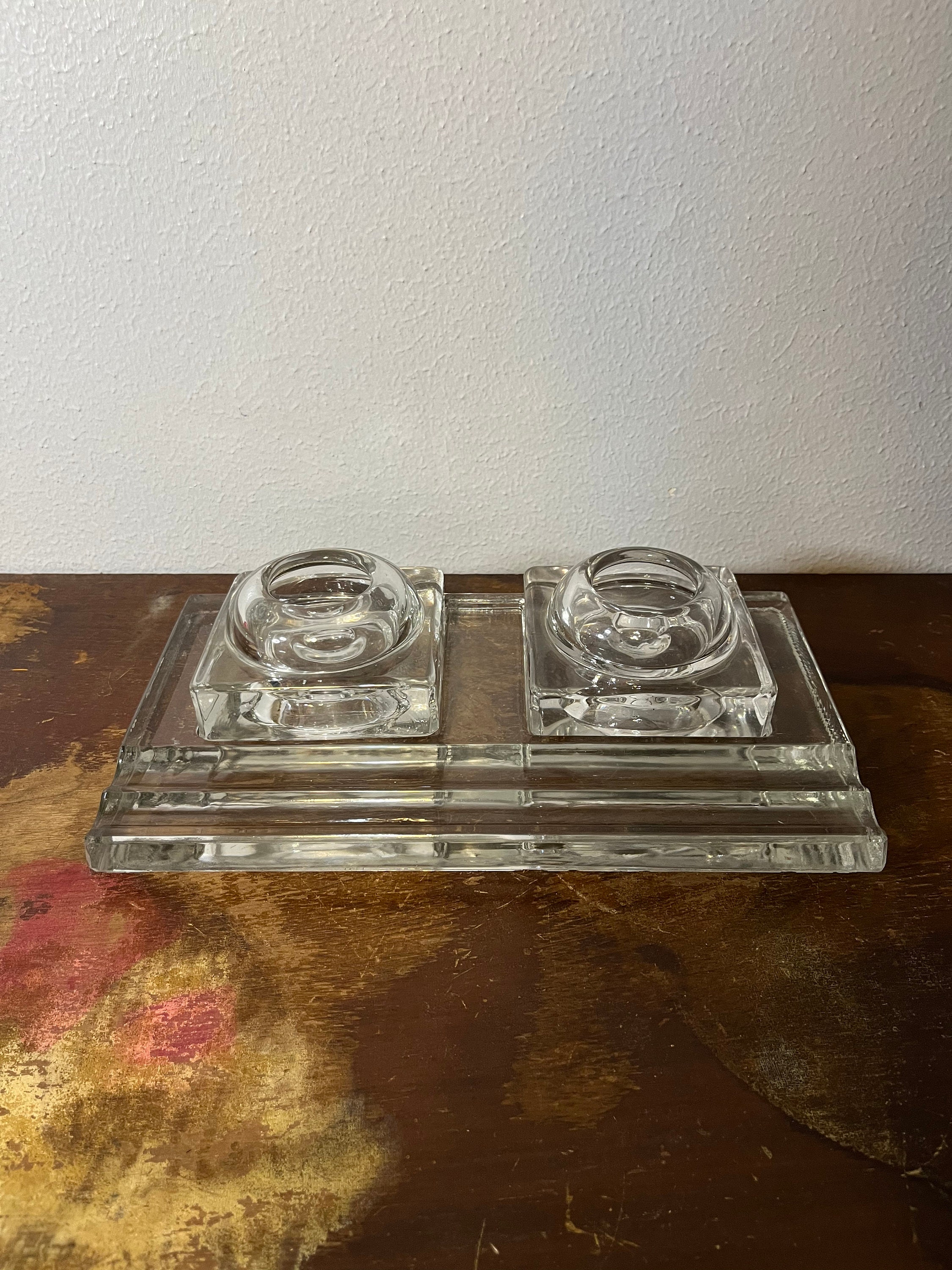 Monumental Vintage Block Glass Double Ink Well Desk Accessory - Etsy