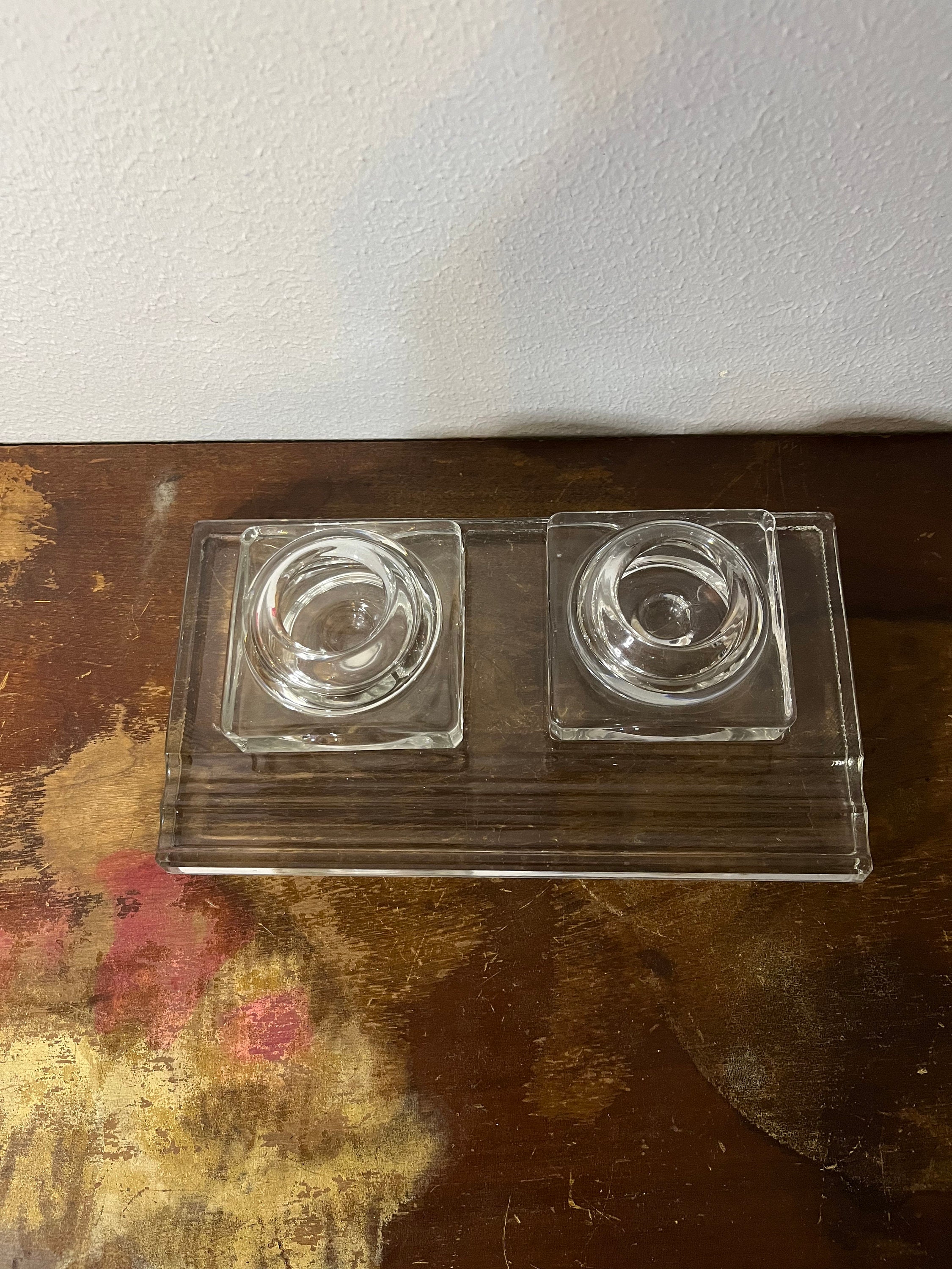 Monumental Vintage Block Glass Double Ink Well Desk Accessory - Etsy