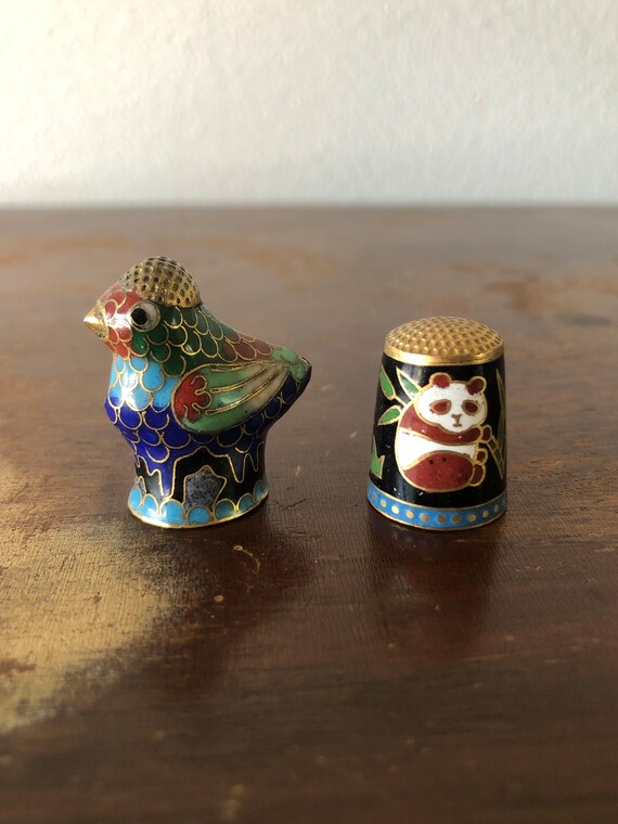 Vintage Cloisonné Thimbles YOU PICK Bird Pandas Metalwork - Etsy