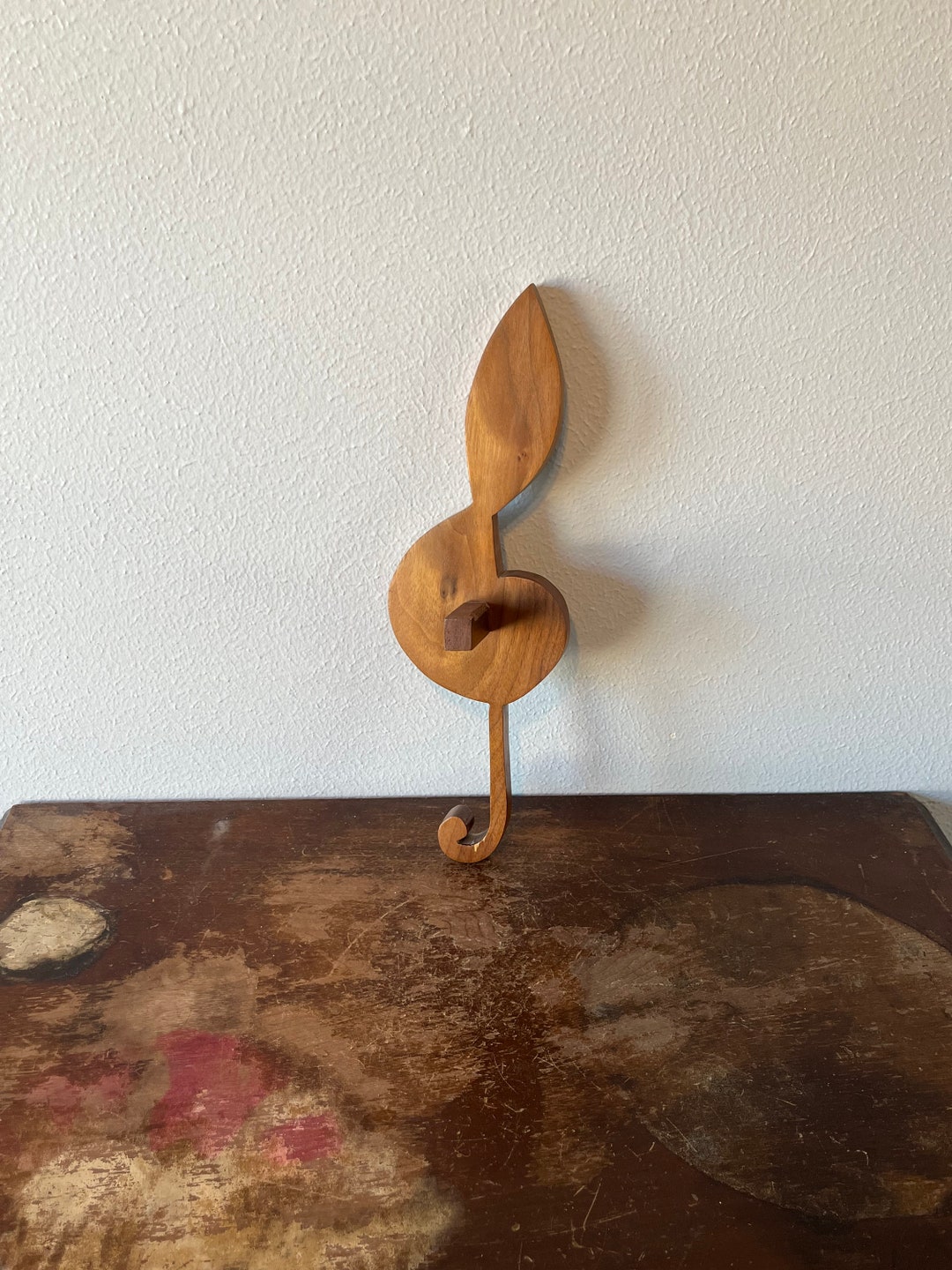 Vintage Wood Treble Clef Wall Hook Natural Wood Wall Accent Decorative ...