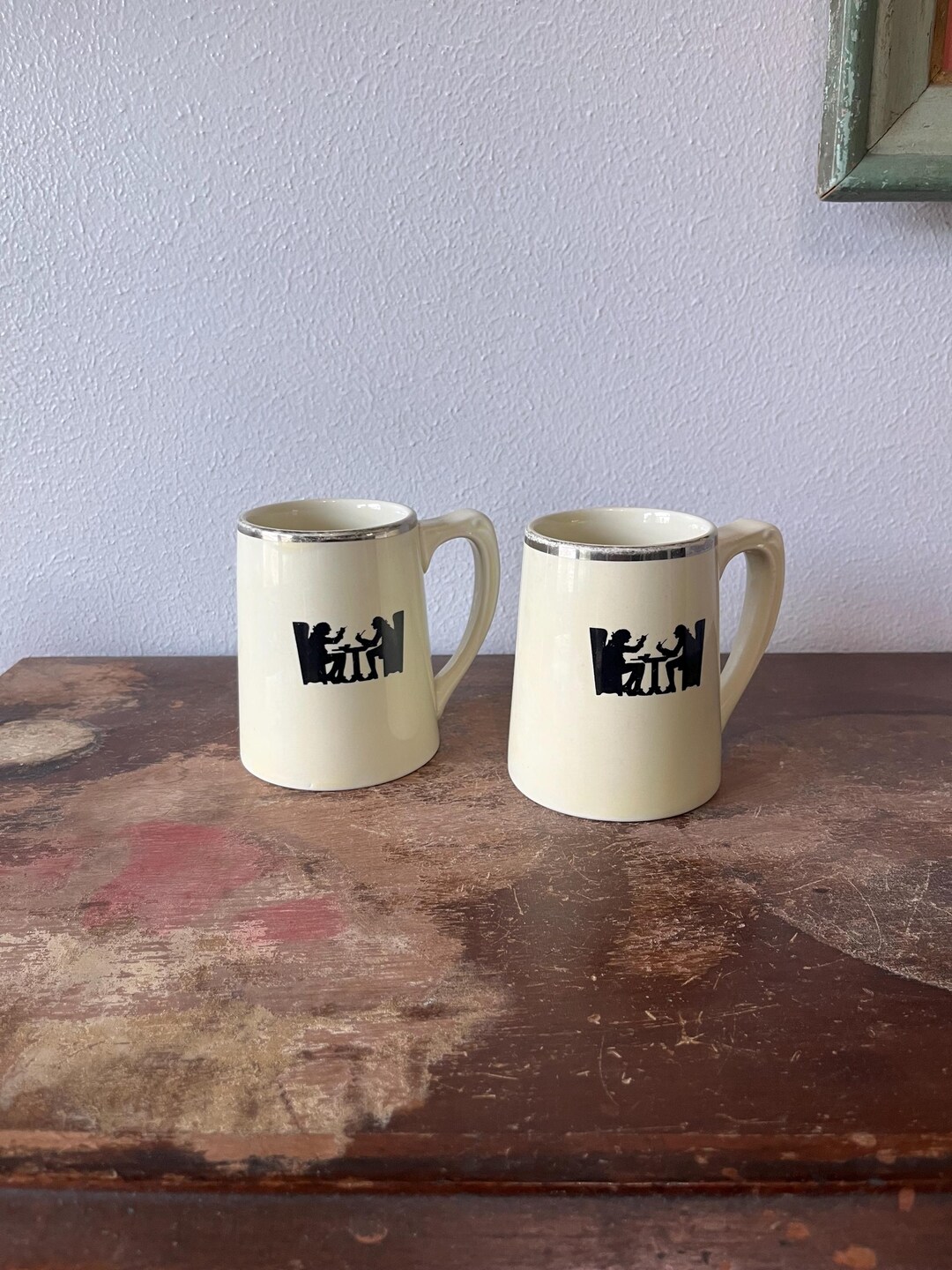 Set of 2 Hall’s Superior Silhouette Tankard Style Mugs Black on White ...