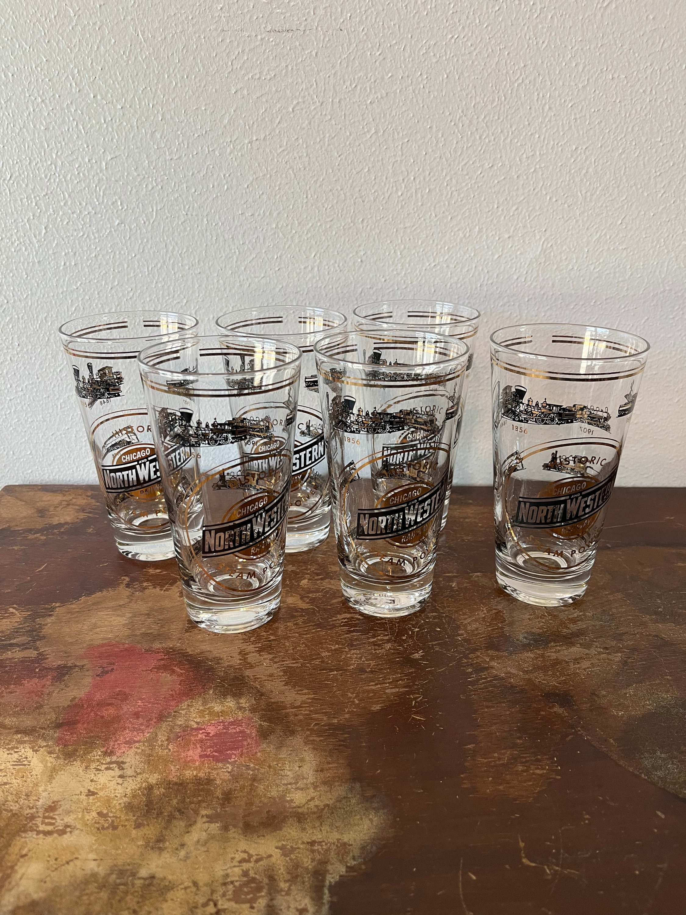 Set of 6 Vintage Tall Glasses Railroad Historic Chicago - Etsy