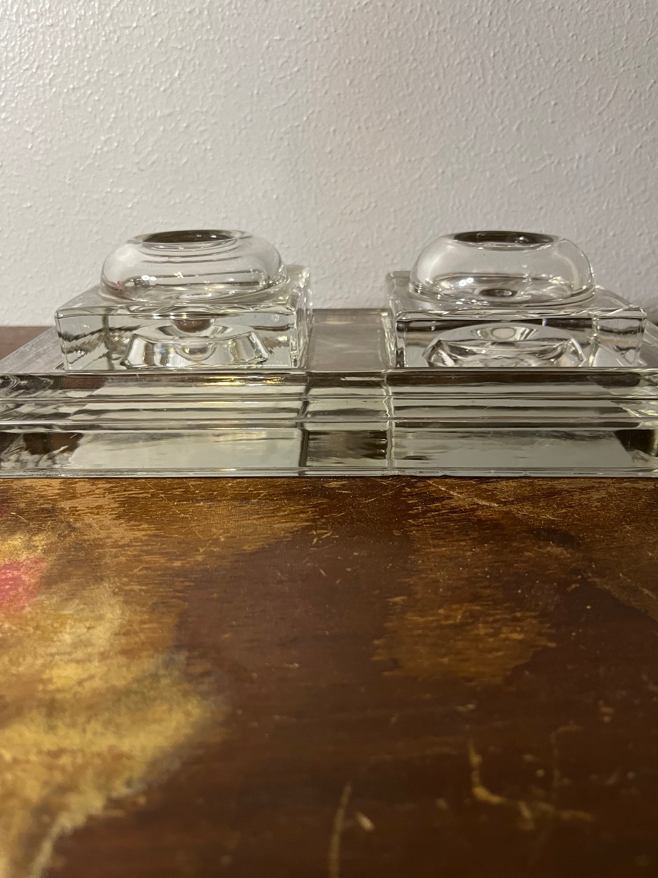 Monumental Vintage Block Glass Double Ink Well Desk Accessory - Etsy