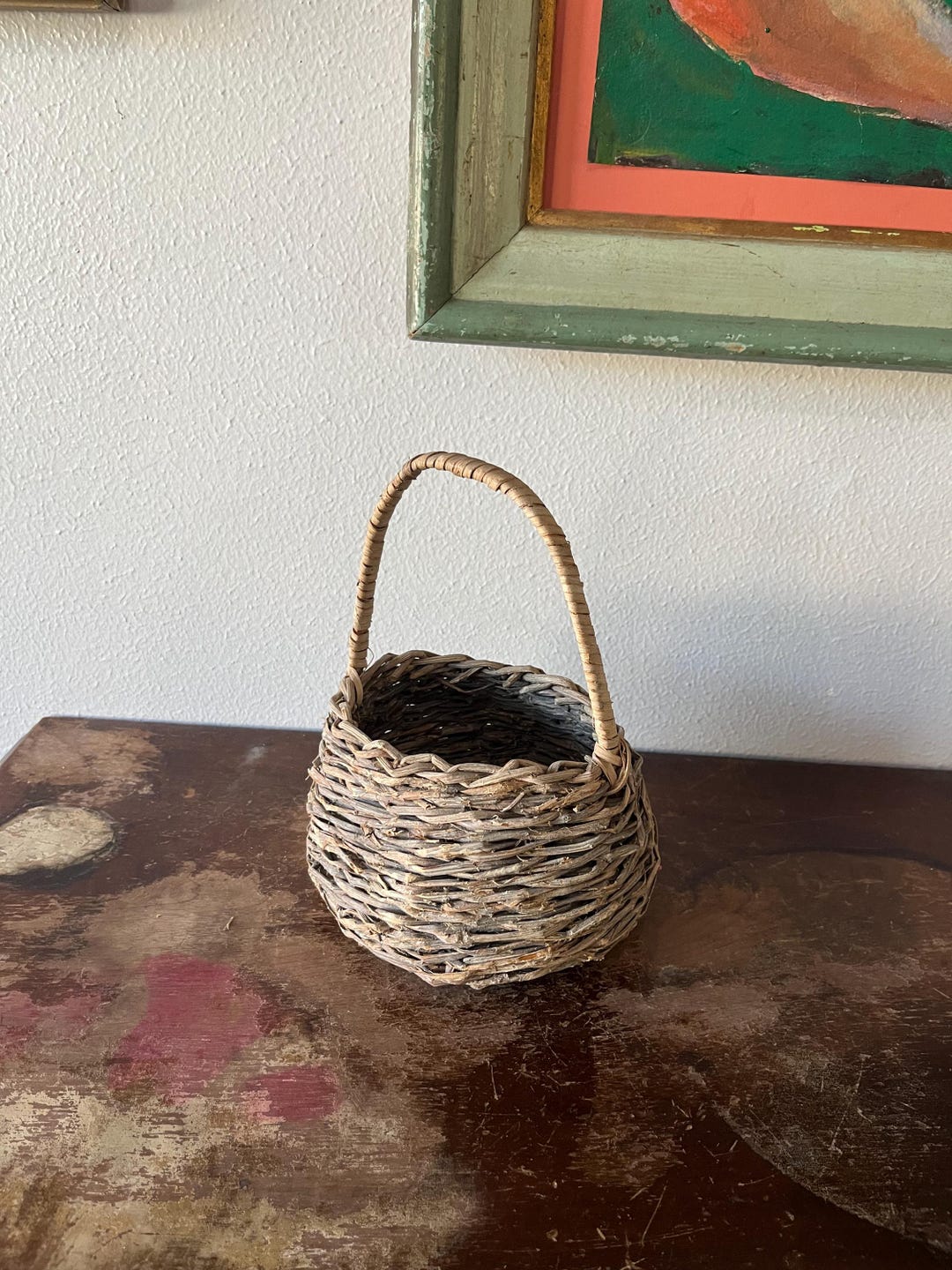 Vintage Woven Twig Basket Bentwood Handmade Basket Hand Woven Basket ...