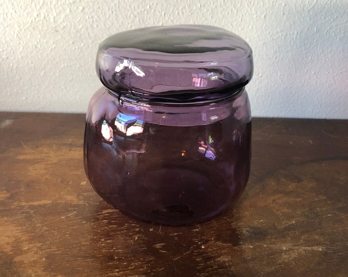 Vintage Blenko Style Purple Glass Lidded Jar Funky Design Odd Shape ...