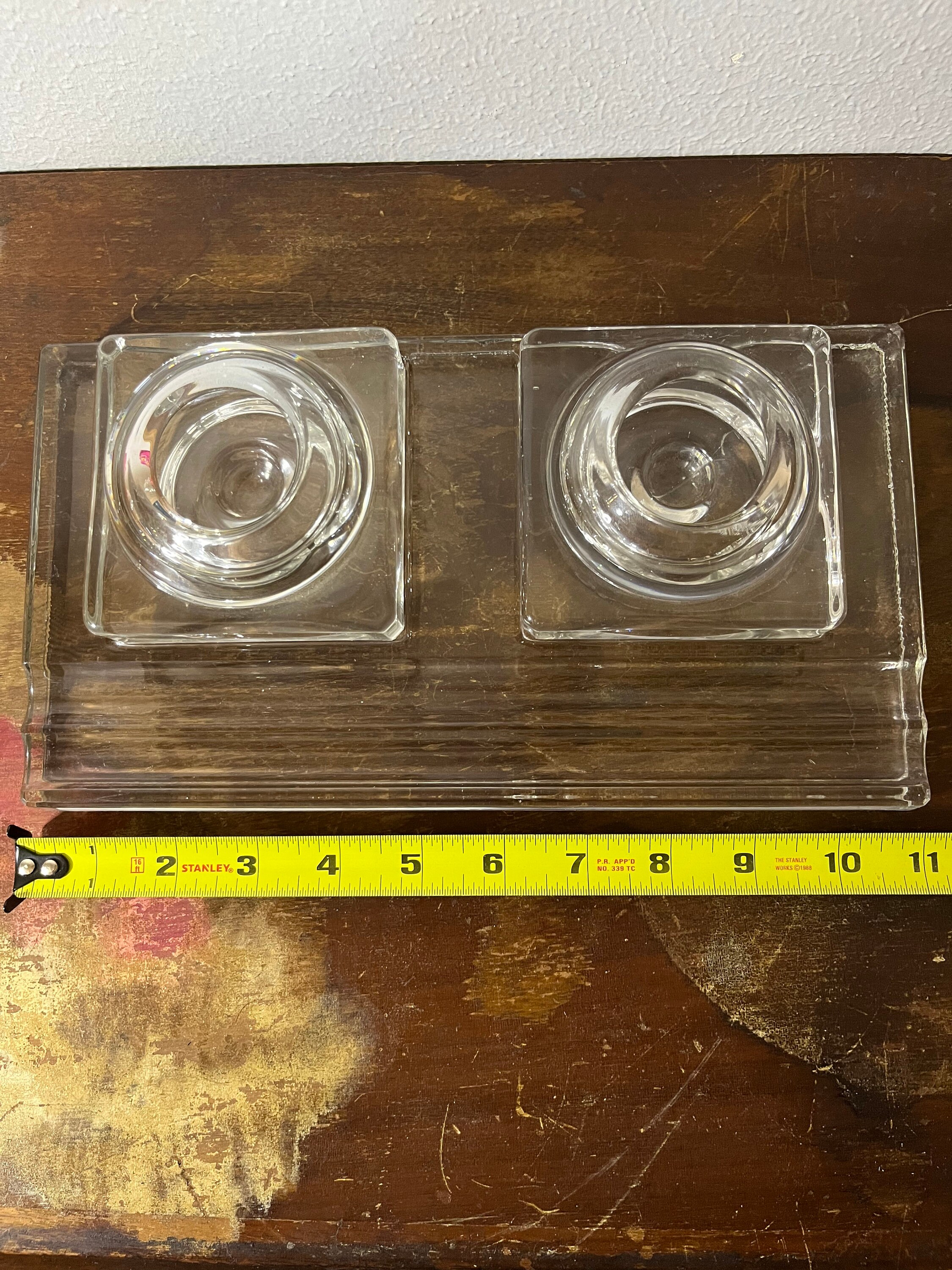 Monumental Vintage Block Glass Double Ink Well Desk Accessory - Etsy