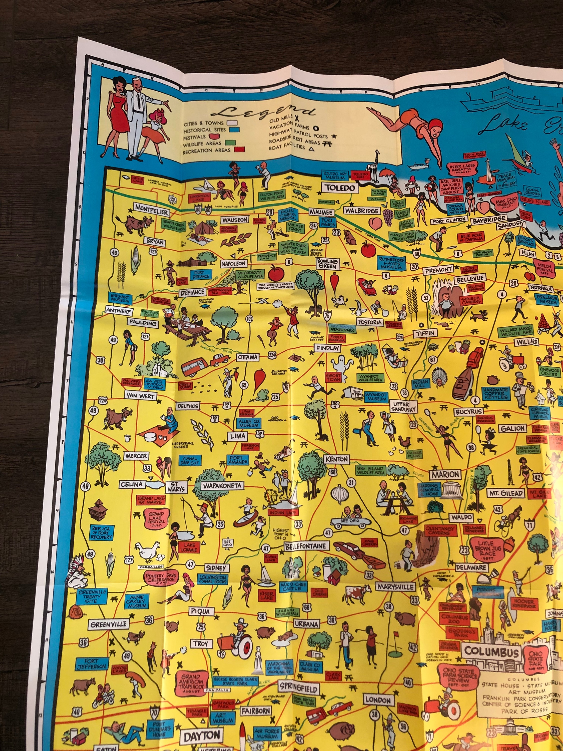 Vintage 1966 Illustrated Ohio State Map Great Cartoons Ohio - Etsy