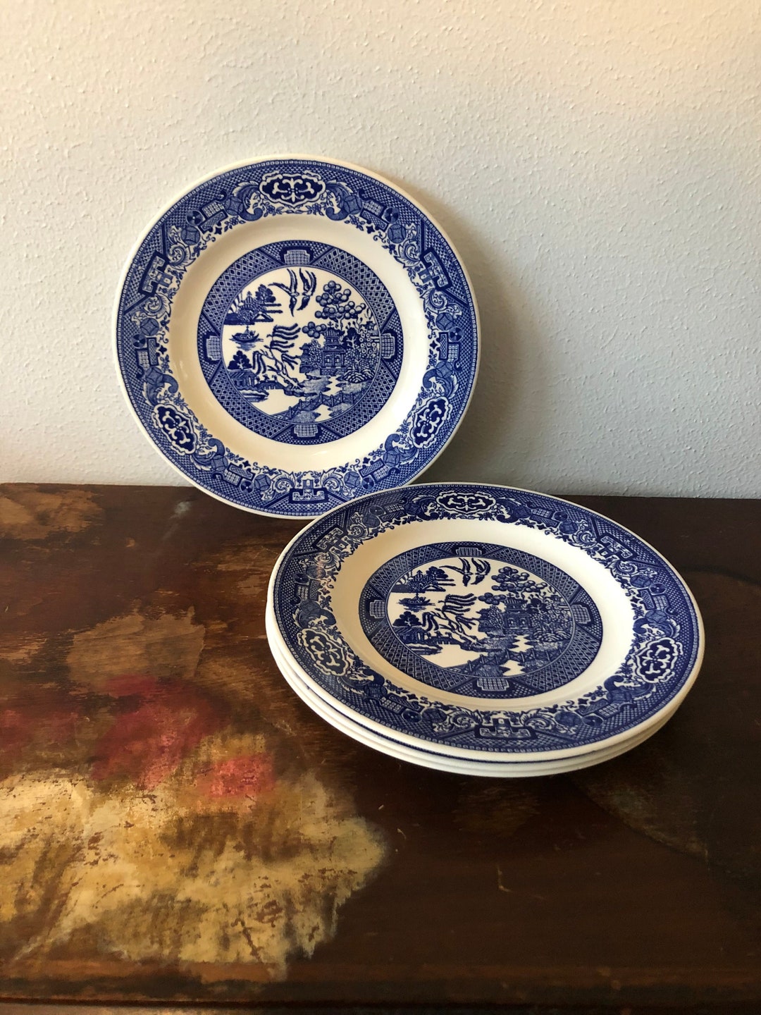 Royal China 9” Blue Willow Plates Set of Four (4) Willow Ware Plates ...