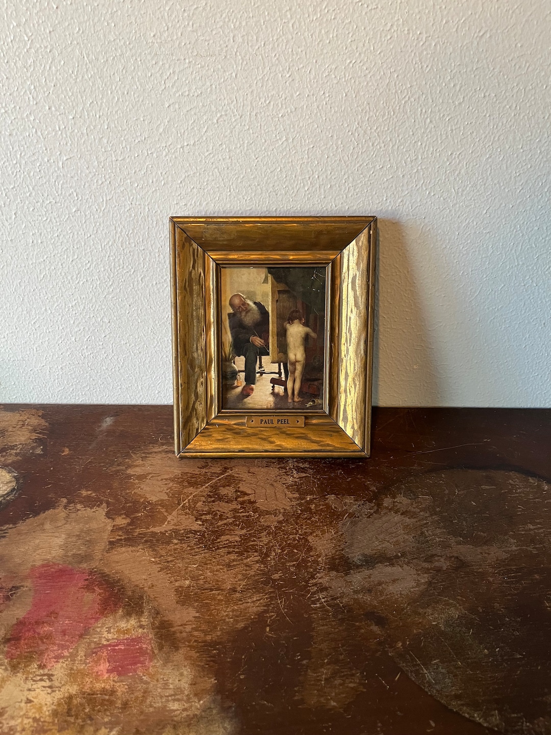 Vintage Paul Peel Print “the Tired Model” Framed Gold Frame Name Plate ...