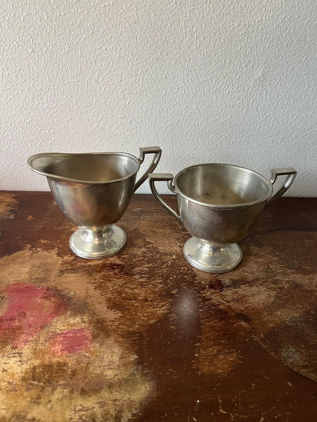 Vintage Continental Pewter Cream & Sugar Set Silver Table Accent ...