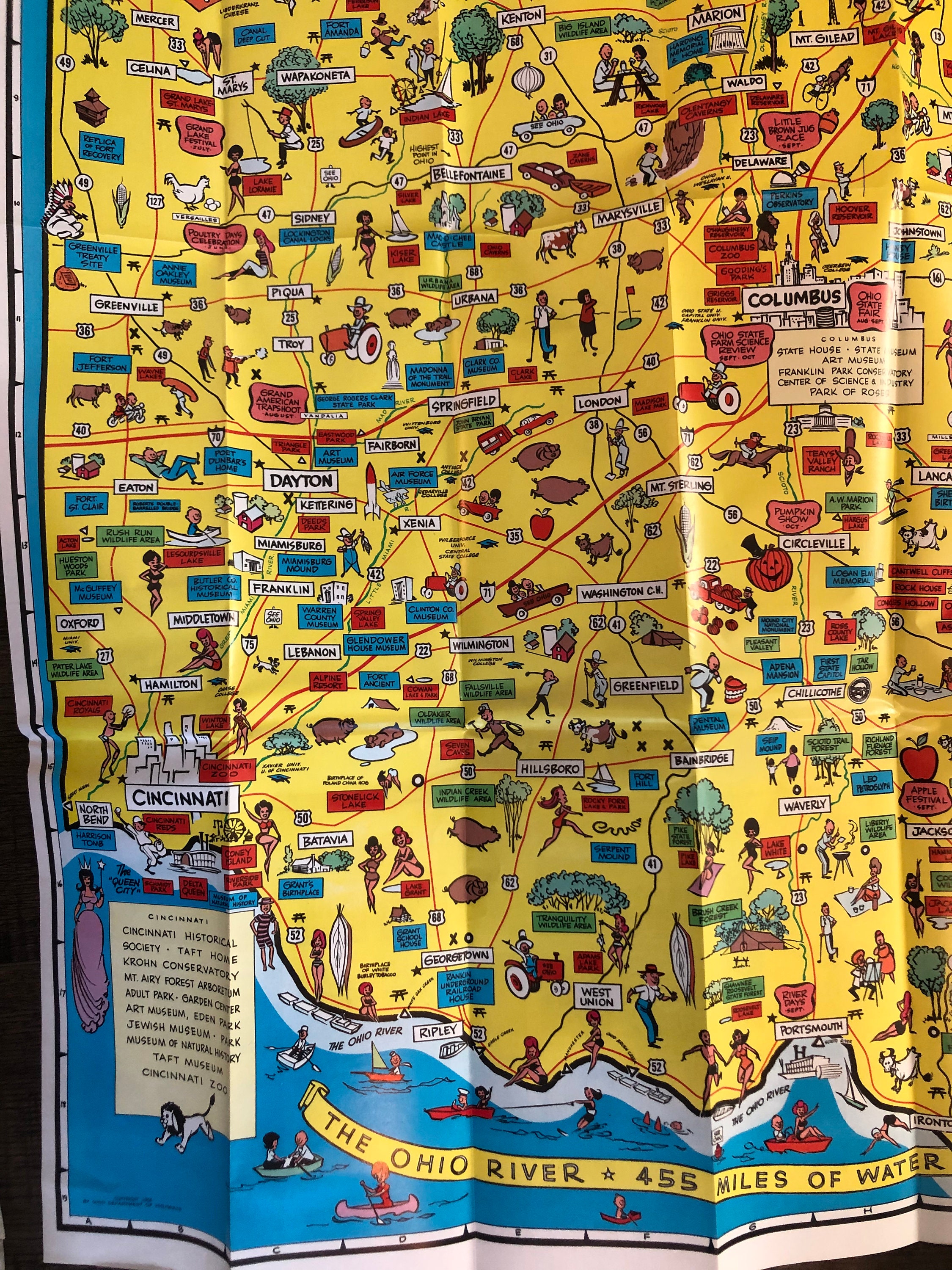 Vintage 1966 Illustrated Ohio State Map Great Cartoons Ohio - Etsy