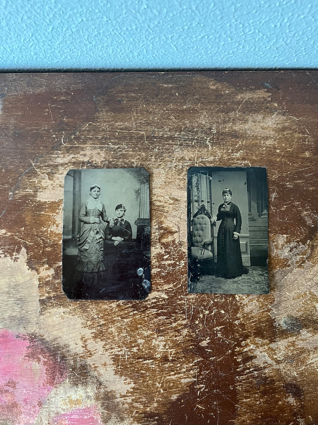Two Antique Tin Type Photographs Sisters Young Ladies Oddities Captured ...