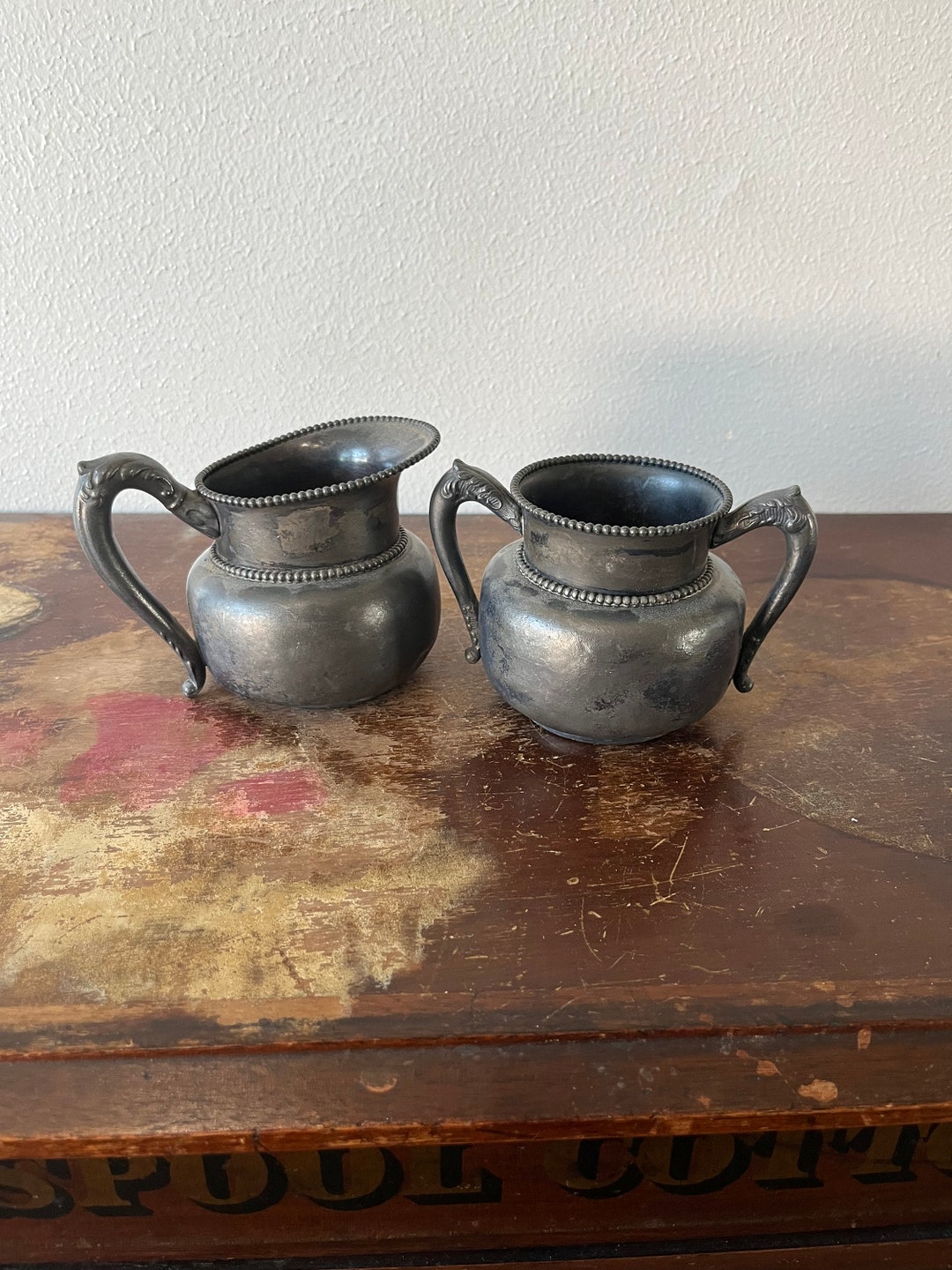 Vintage Antiqued Silverplate Cream & Sugar Set Silver Table Accent ...