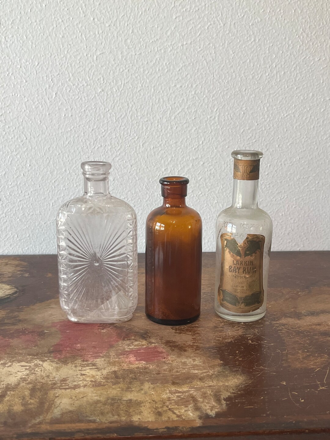 Vintage Bottles YOU PICK Larkin Bay Rum Patterned Glass Bottles ...