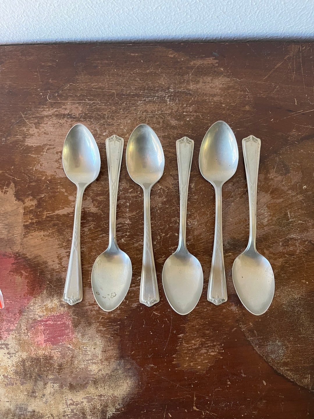 Set of 6 Antique Nickel Silver Spoons Federal Solid Nickel Silver Art ...
