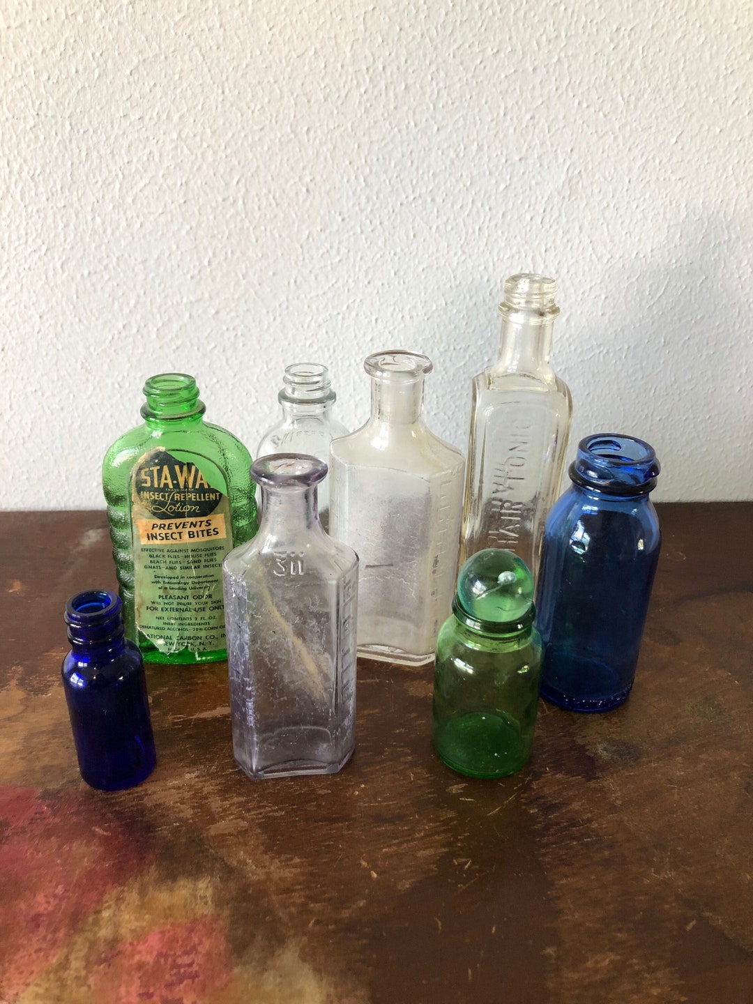Vintage Glass Bottles YOU PICK Green Glass Blue Glass Medicinal ...