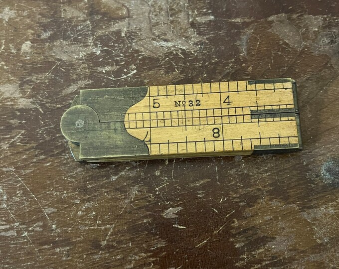 Antique No. 32 Boxwood and Brass Folding Ruler With Slide Caliper ...