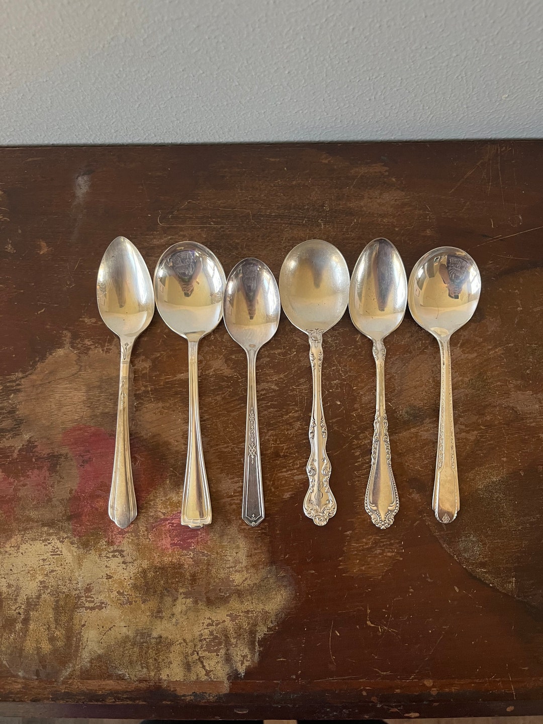 Set of 6 Silverplate Spoons Various Patterns Various Makers Differnt ...