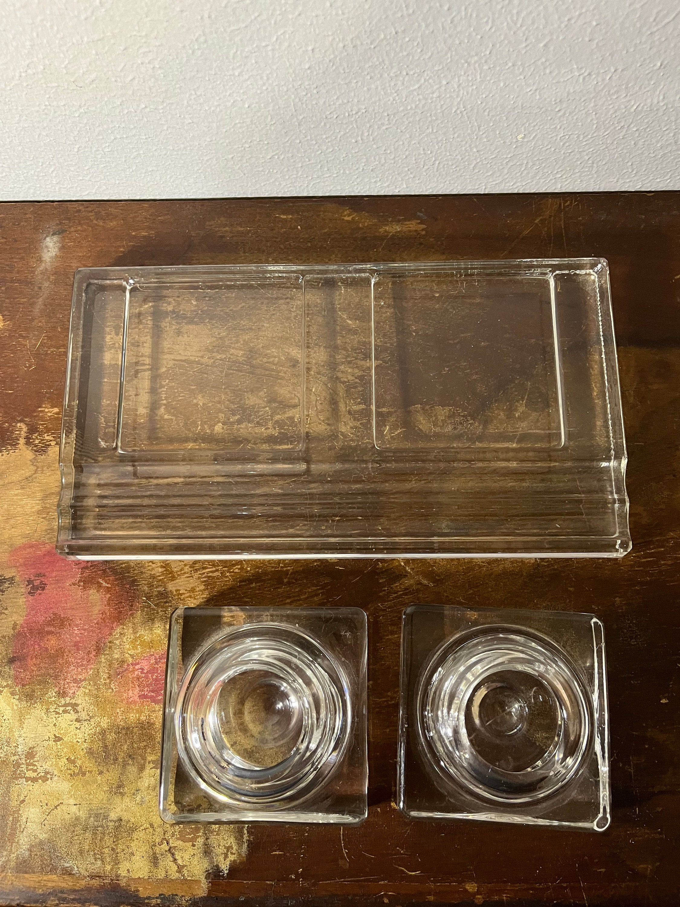 Monumental Vintage Block Glass Double Ink Well Desk Accessory - Etsy