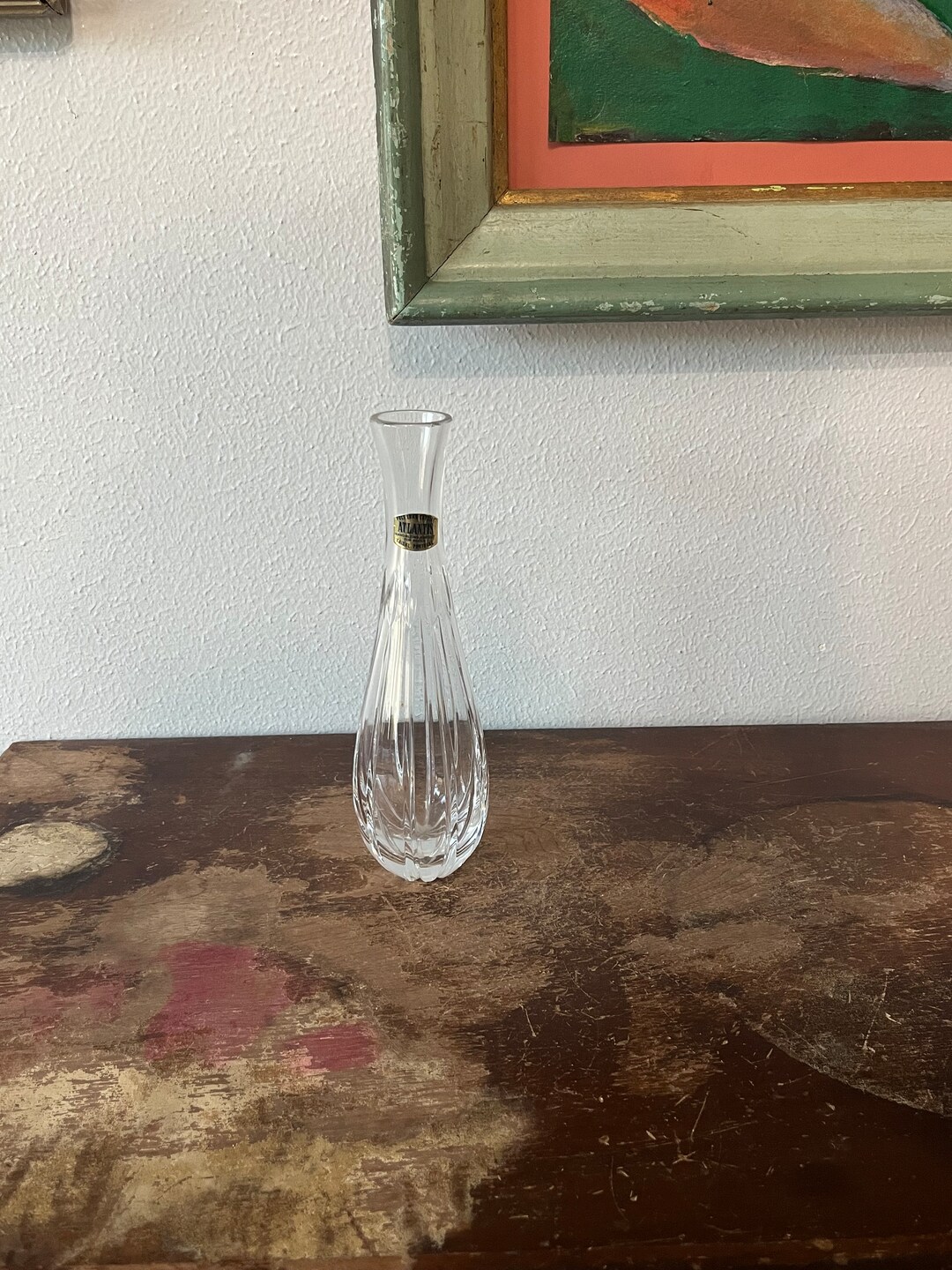Vintage Atlantic Blown and Cut Crystal Stem Vase Slender Design Classic ...