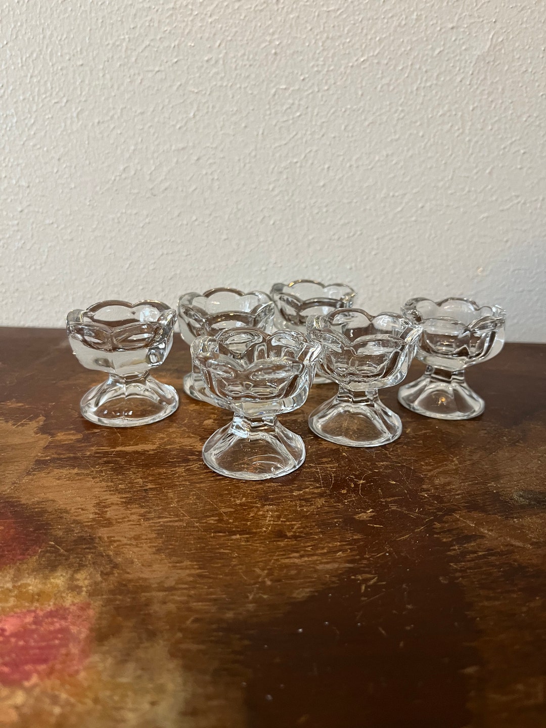 Set of 6 Vintage Glass Individual Open Salts Footed Salt Dips Tulip ...