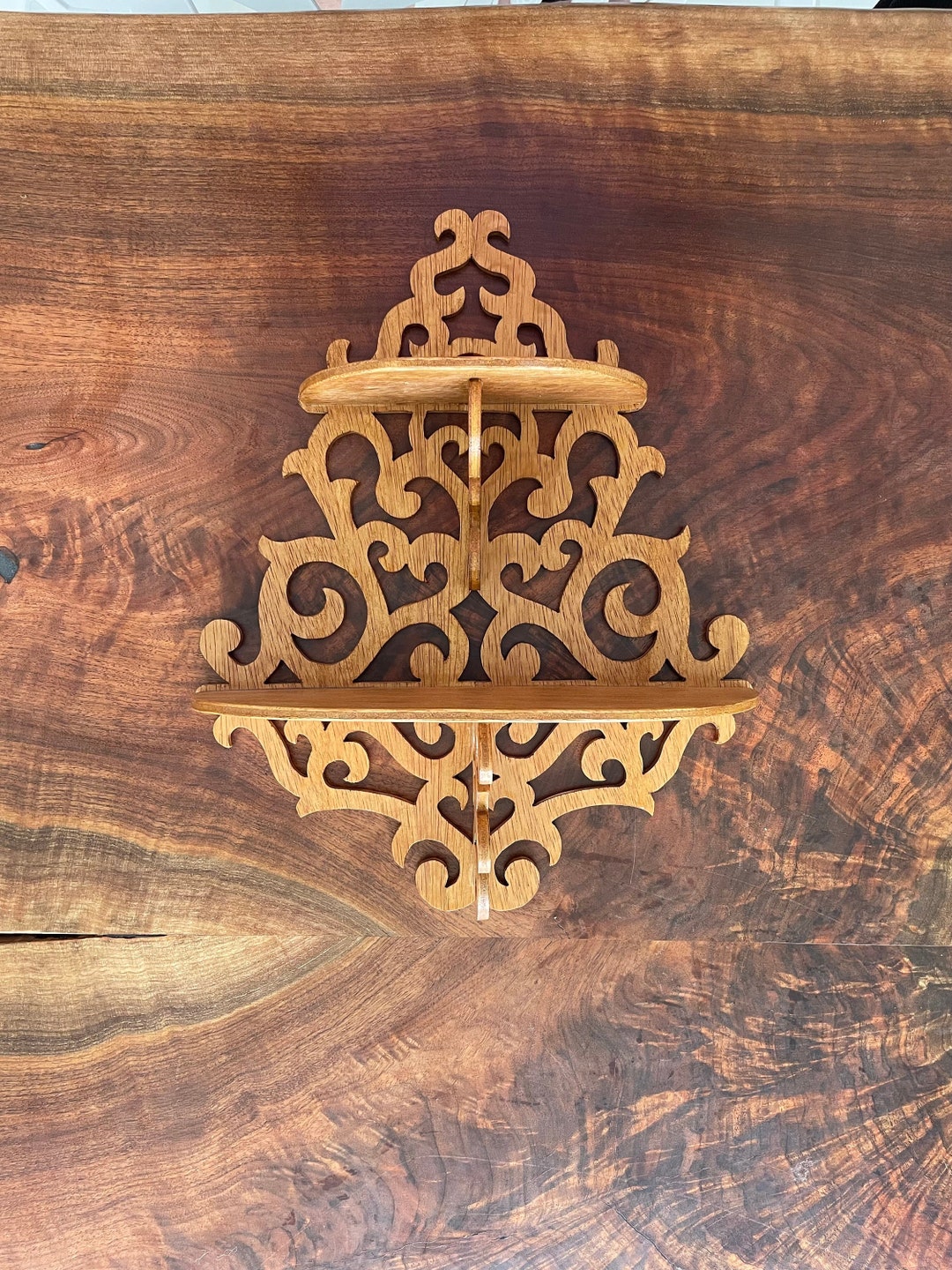 Handmade Wooden Shelf Scroll Design Blonde Wood Accent Shelf Gallery ...