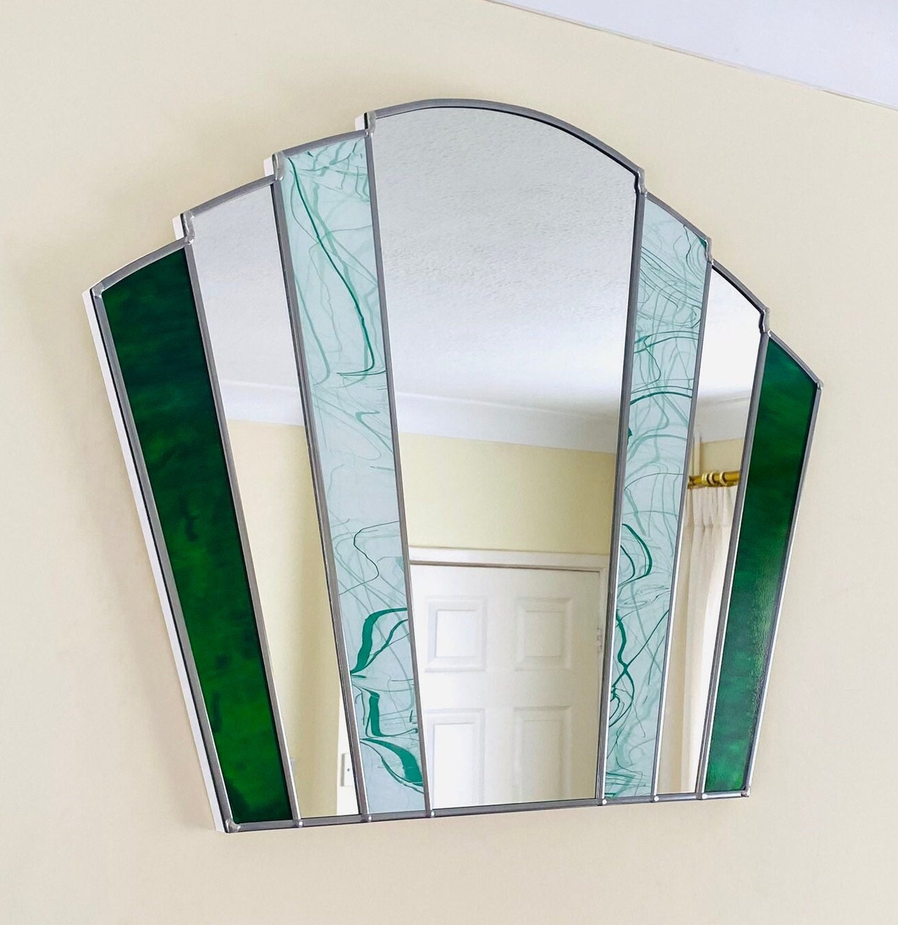 Art Deco Fan Mirror Green Mix - Etsy UK
