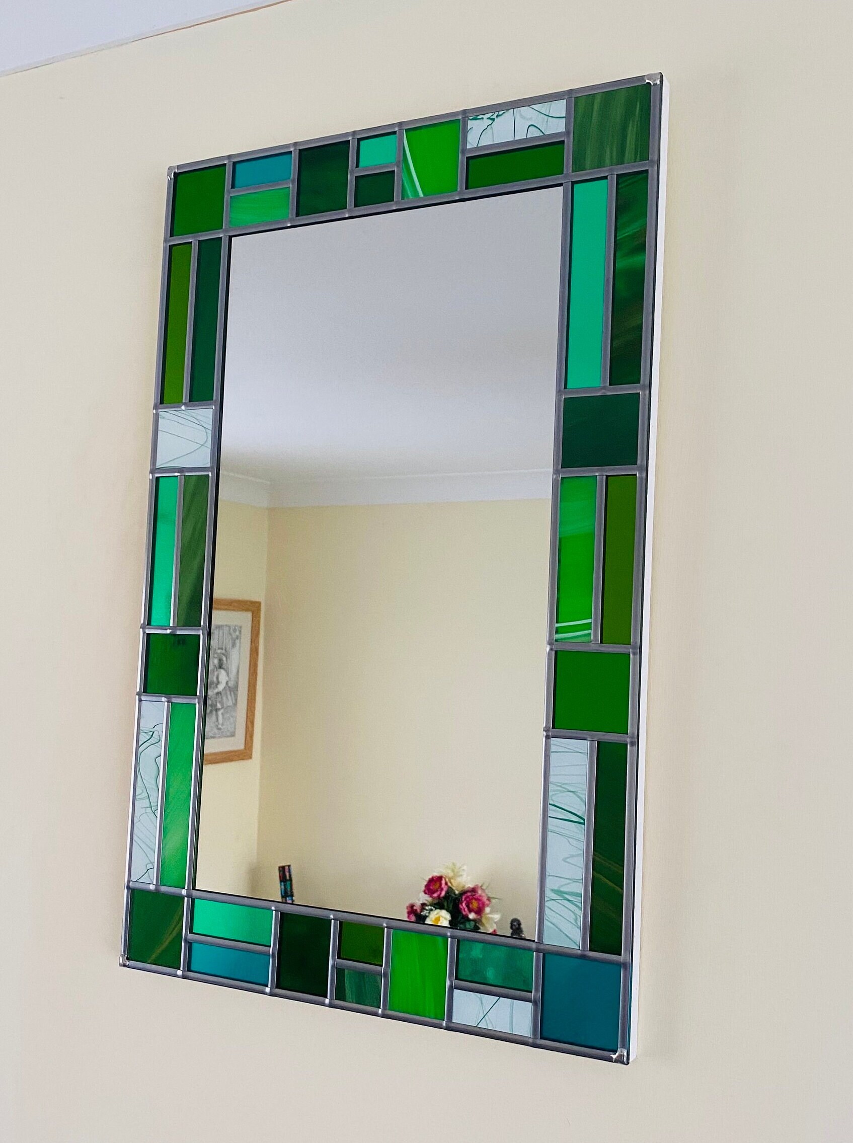 Mondrian Style Green Border Mirror - Etsy UK