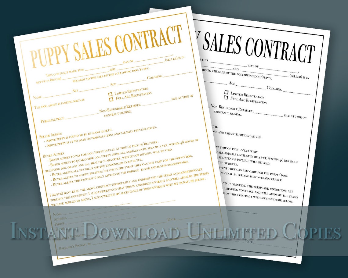 Puppy Contract - Breeder Forms Digital Printable - Etsy