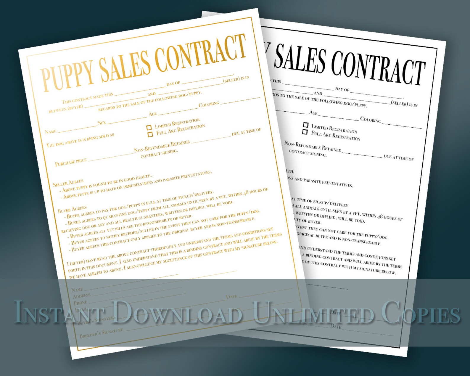 Puppy Contract - Breeder Forms Digital Printable - Etsy