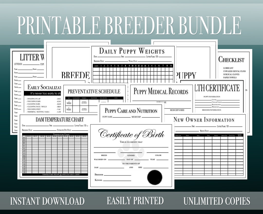 Digital Breeder Bundle Kit Printable Forms Puppies - Etsy