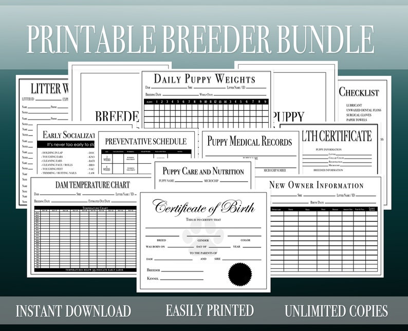 Digital Breeder Bundle Kit Printable Forms Puppies - Etsy