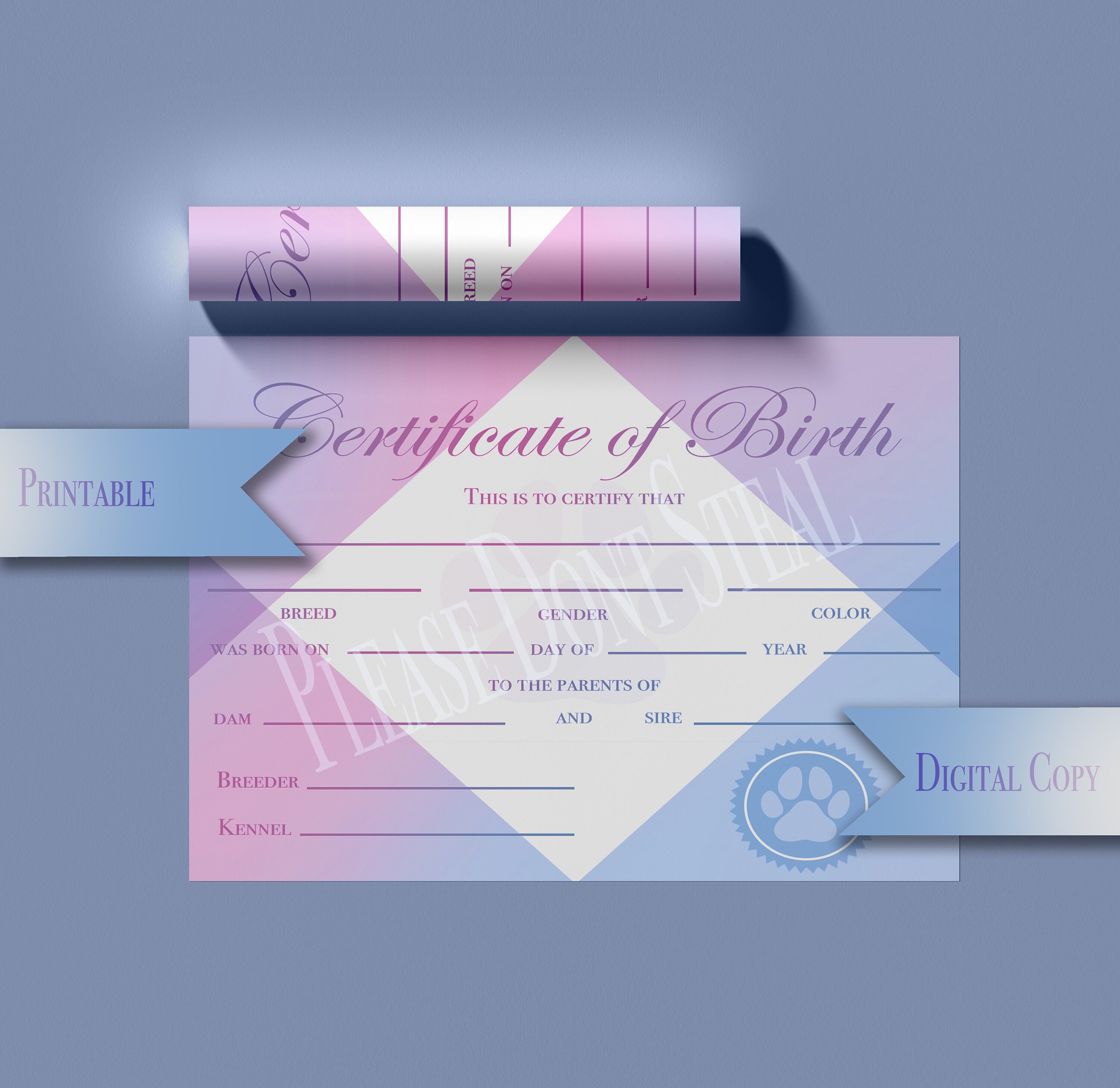 Digital Puppy / Dog Birth Certificate / Gender Neutral / Breeder Forms ...