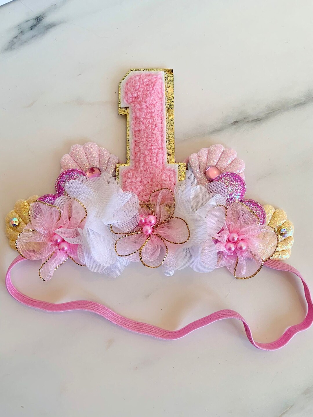 Children's 1st Birthday Princess Crown Soft Headband in Pink - Etsy