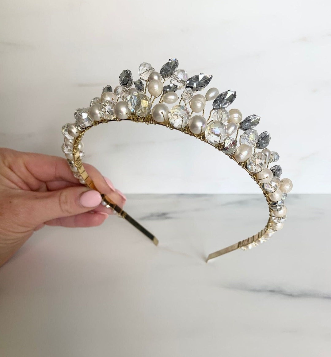 Handmade Gold Bridgerton Style Tiara With Pearls, Rhinestones and ...